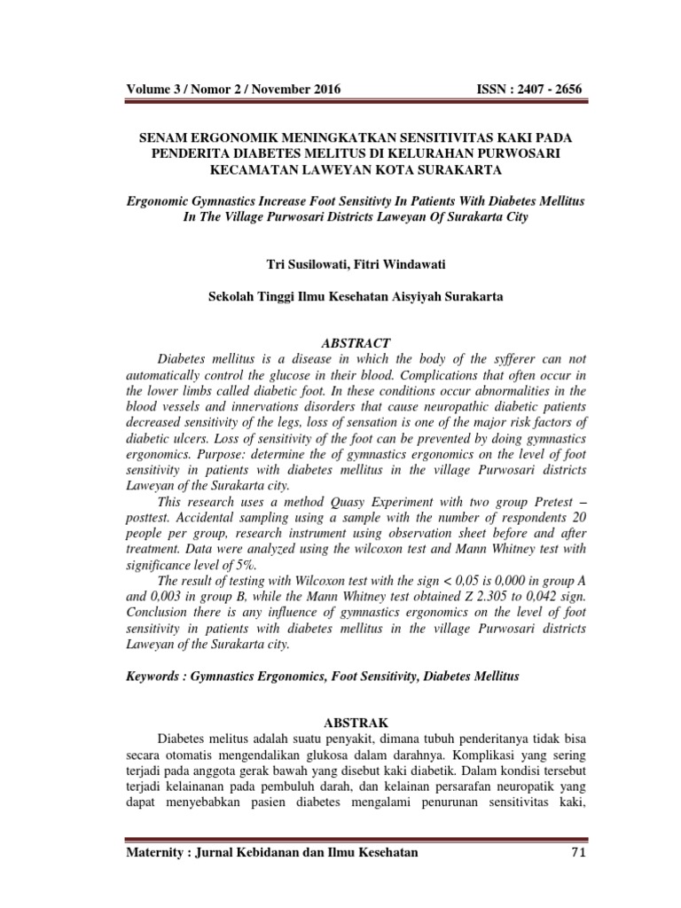 2016 Senam Ergonomik Meningkatkan Sensitivitas Kaki Pada | PDF | Self ...