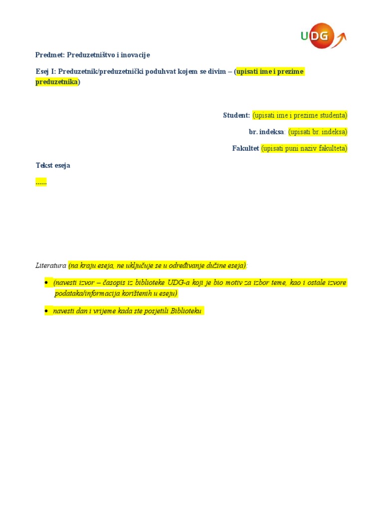 02 - Forma Za Pisanje Eseja 1 - Preduzetnik Kojem Se Divim. - 1 | PDF