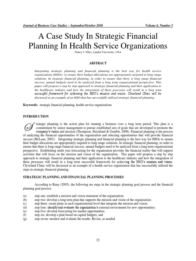 A Case Study in Strategic Financial Planning in Health Service ...