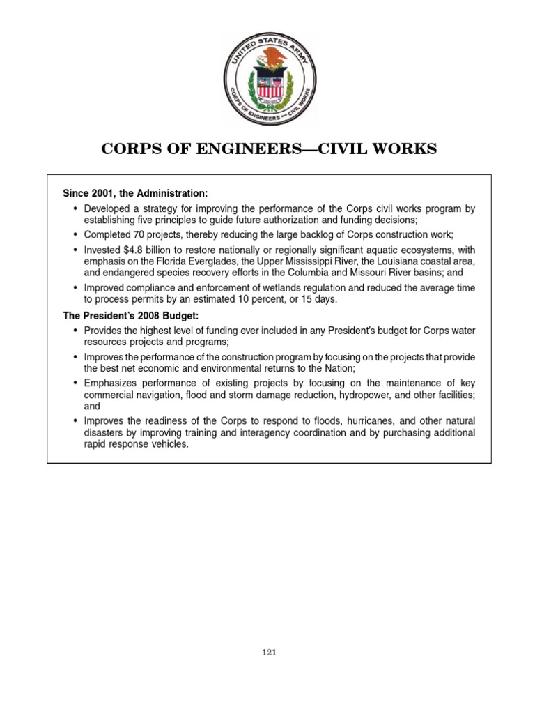 Corps of Engineers-Civil Works: Since 2001, The Administration | PDF ...