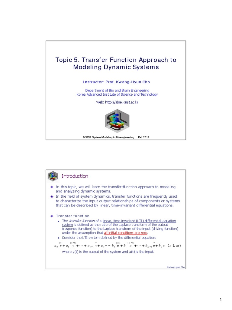 Topic 5 Transfer Function Approach To Modeling Dynamic Systems | PDF | Systems Science ...