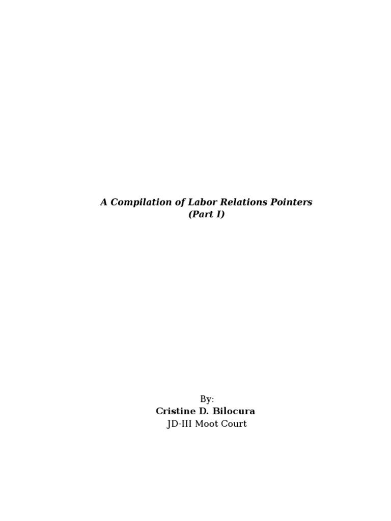 Labor Relations - Pointers | PDF | Employment | Labour Law