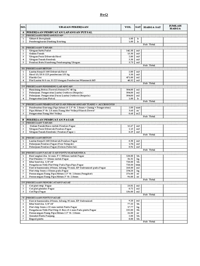 BoQ Lap Futsal JL - Bulak Banteng | PDF