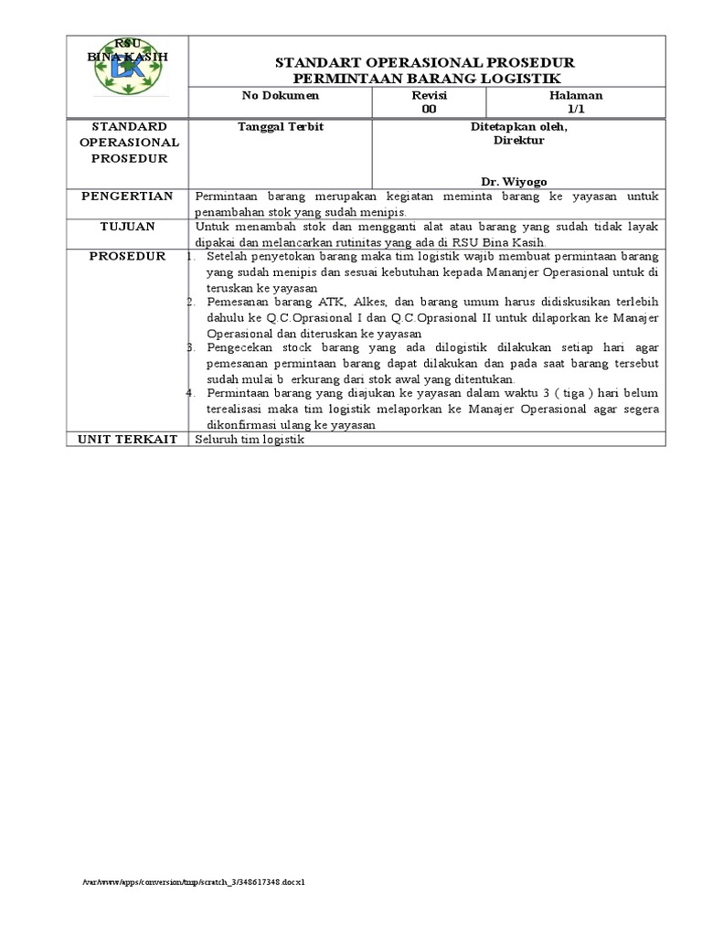 Sop Standart Operasional Prosedur Permintaan Barang Logistik Pdf