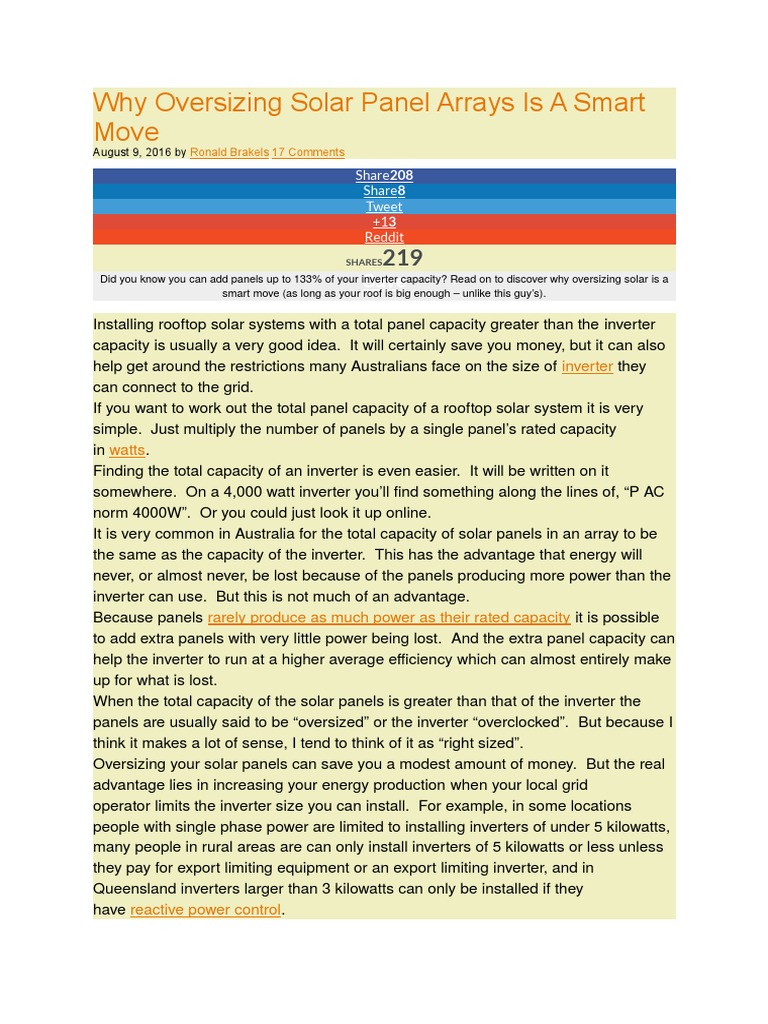 Why Oversizing Solar Panel Arrays Is A Smart Move | PDF | Power ...