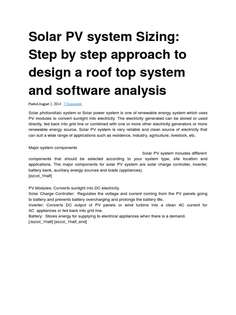 Solar PV System Sizing | PDF | Photovoltaic System | Photovoltaics