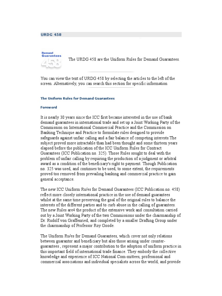 Urdg 458 | PDF | Guarantee | Bonds (Finance)