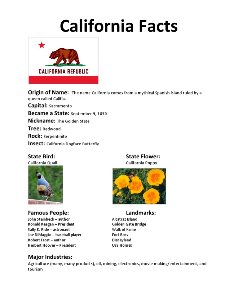California State Facts & Landmarks | PDF | Travel | Young Adult