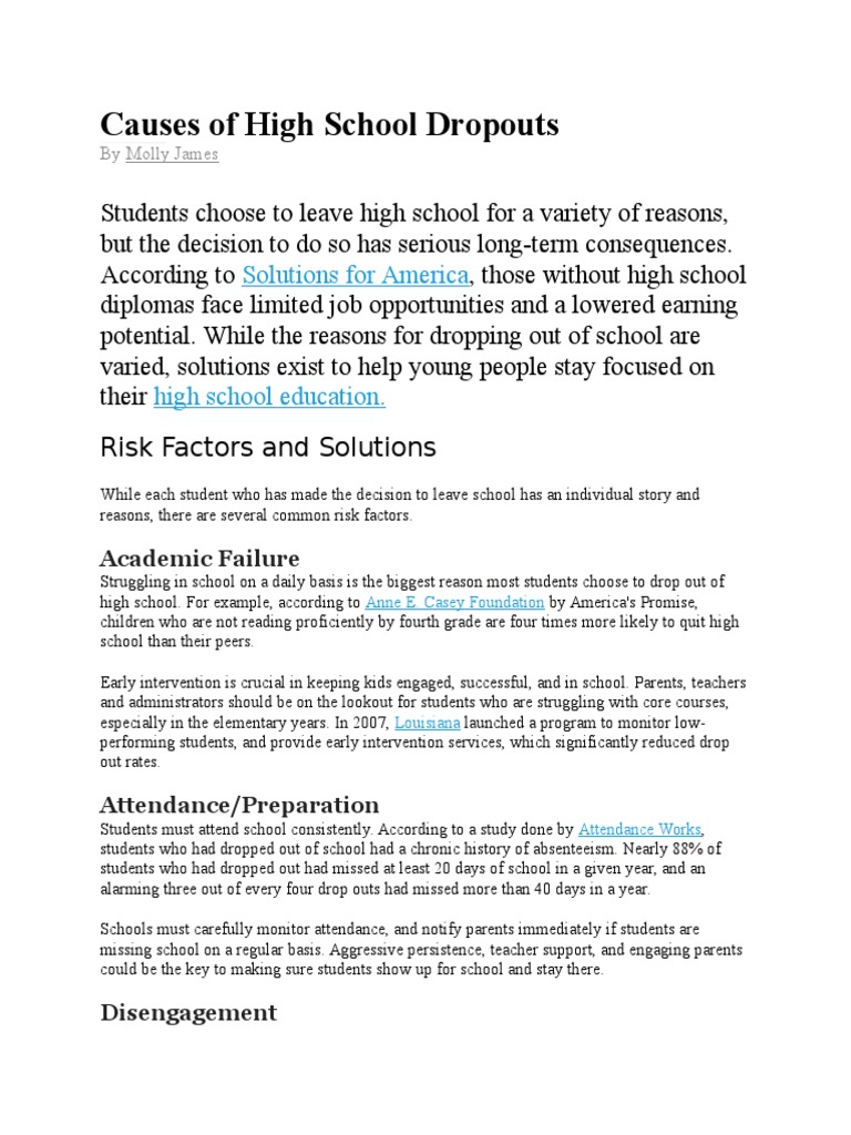 Causes of High School Dropouts | PDF | High School Dropouts | Secondary ...