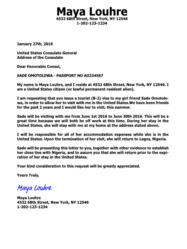 Invitation Letter For Us Visa PDF