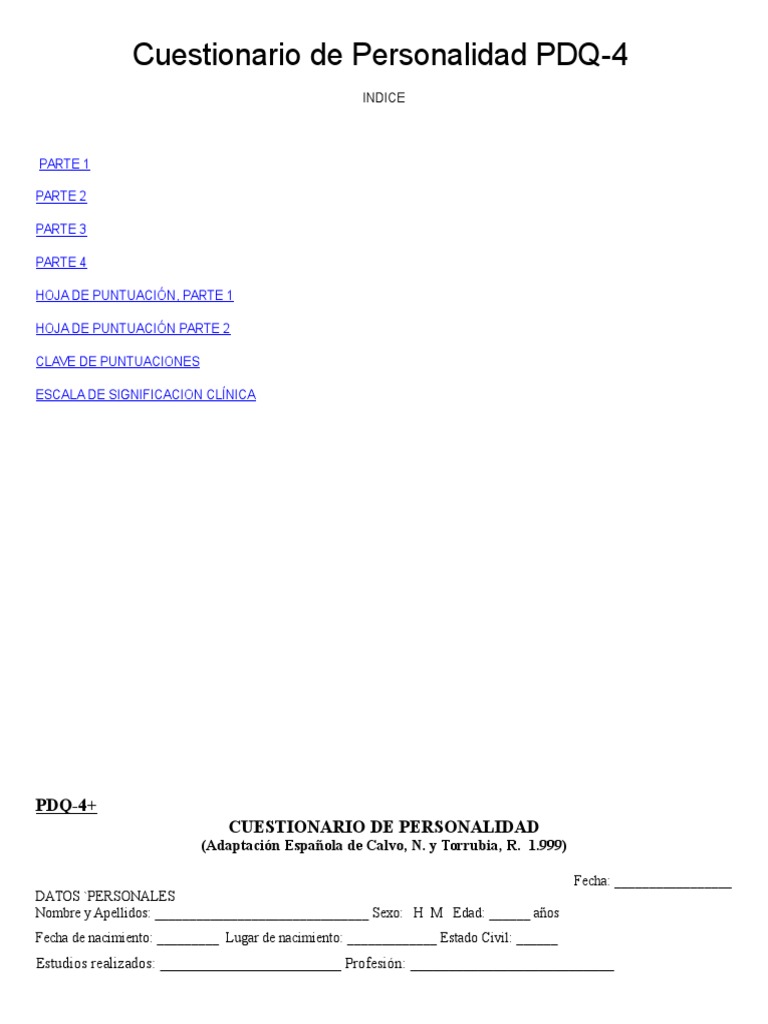 Cuestionario de Personalidad PDQ | Descargar gratis PDF | Ansiedad | La ...