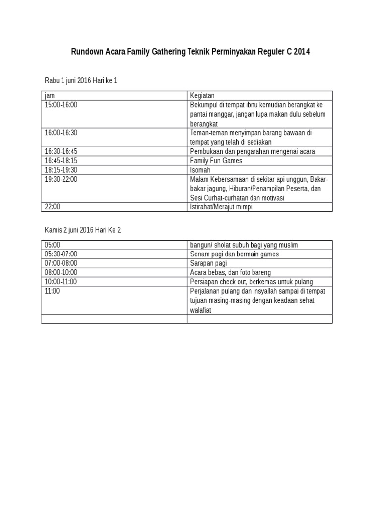 Rundown Acara Family Gathering | PDF