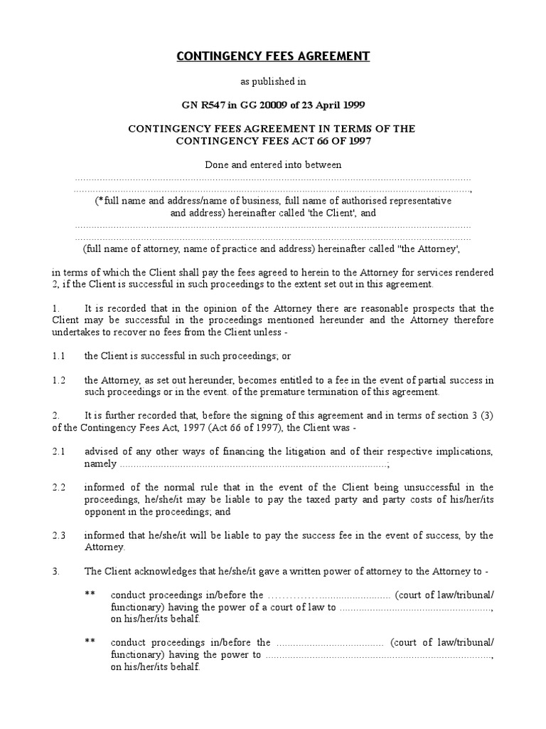 Contingency Fees Agreement Form | PDF | Lawyer | Government Information