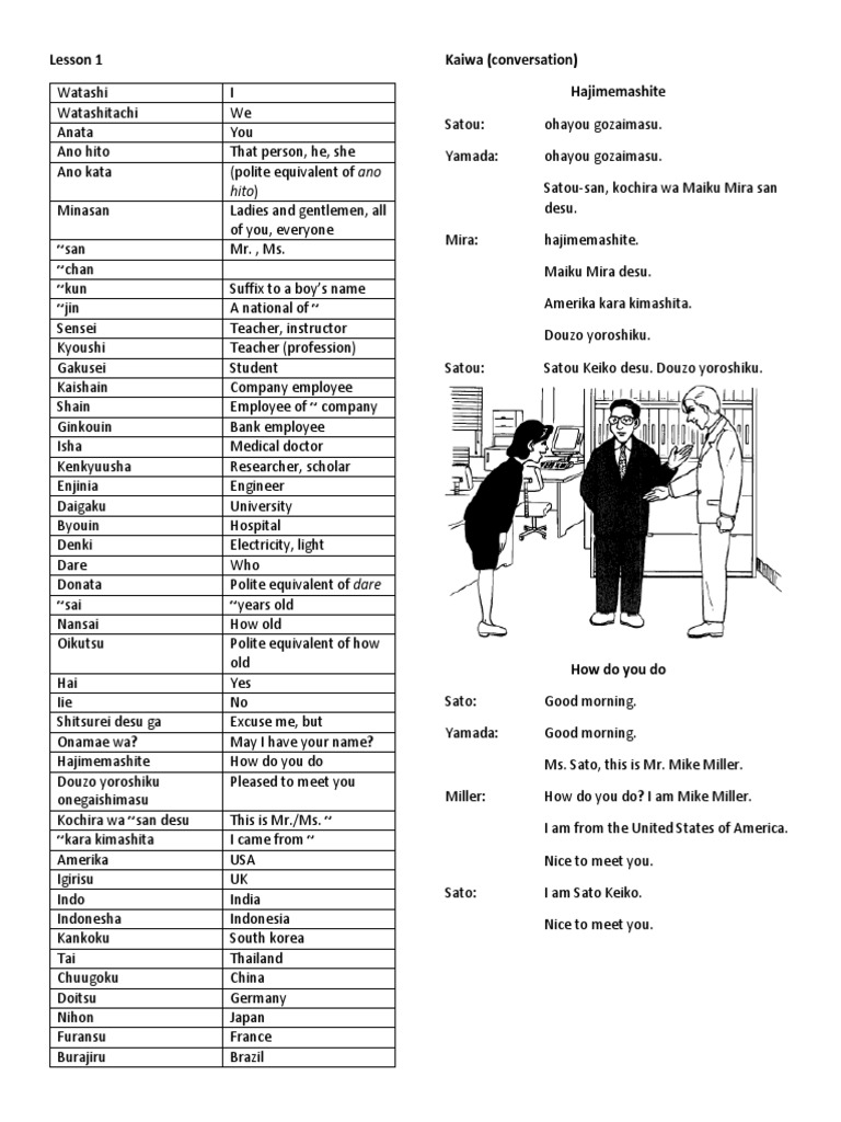 Conversational Japanese Lesson 1 | PDF | Languages