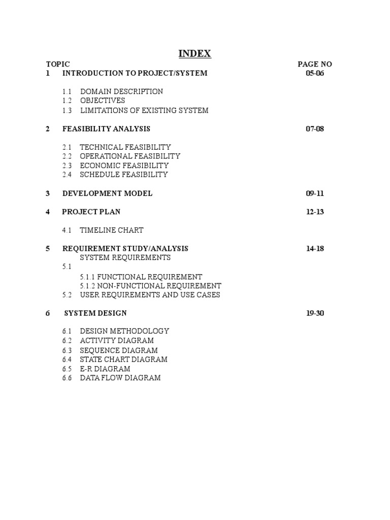 Index: Topic Page No 1 Introduction To Project/System 05-06 | PDF
