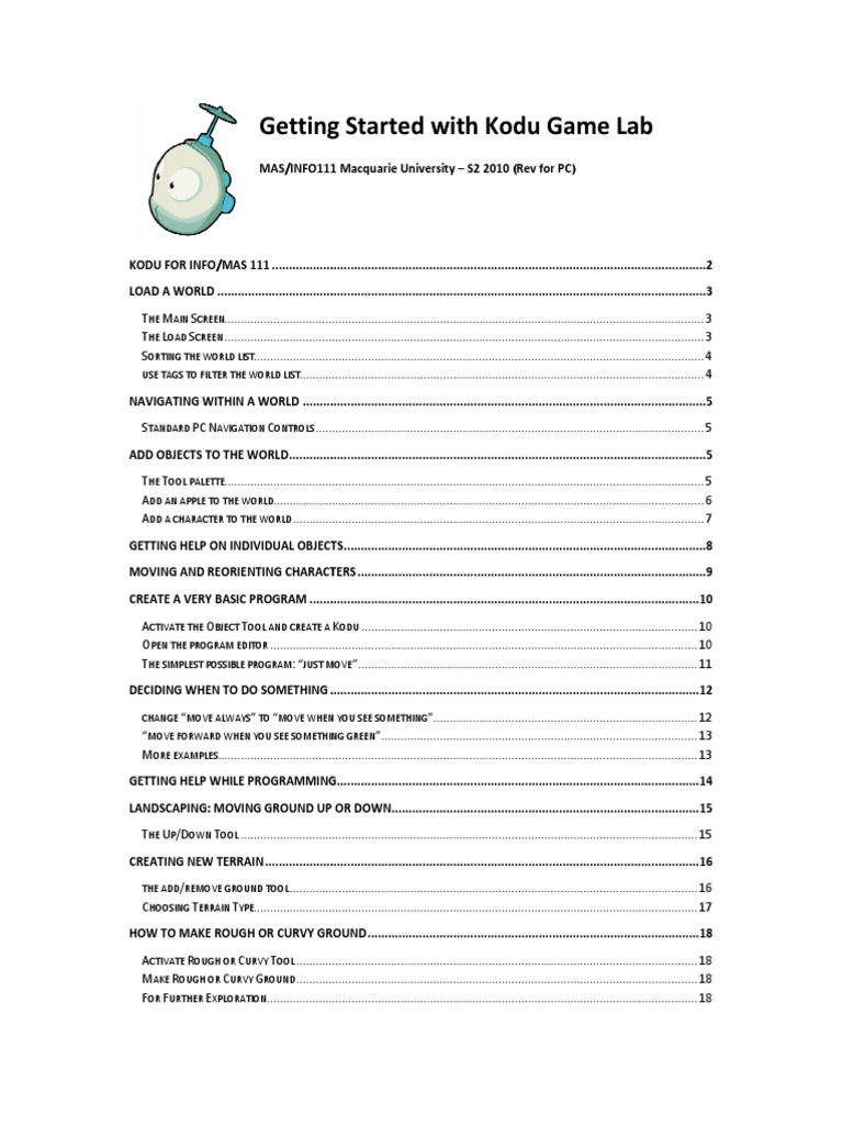 Kodu Manual 2010 | PDF | Computer Keyboard | Menu (Computing)