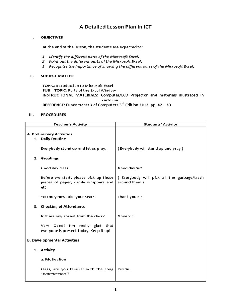 My Lesson Plan PDF | PDF | Microsoft Excel | Spreadsheet