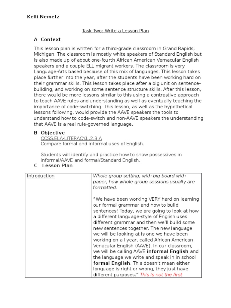 Code Switching Lesson Plan | PDF | English Language | Lesson Plan