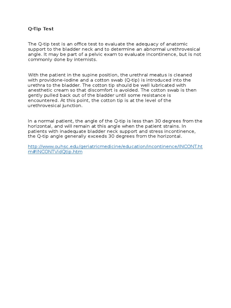 Q Tip Test | PDF | Urinary Incontinence | Urinary System