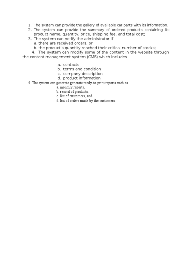 Car Parts Management System Features | PDF | Technology & Engineering
