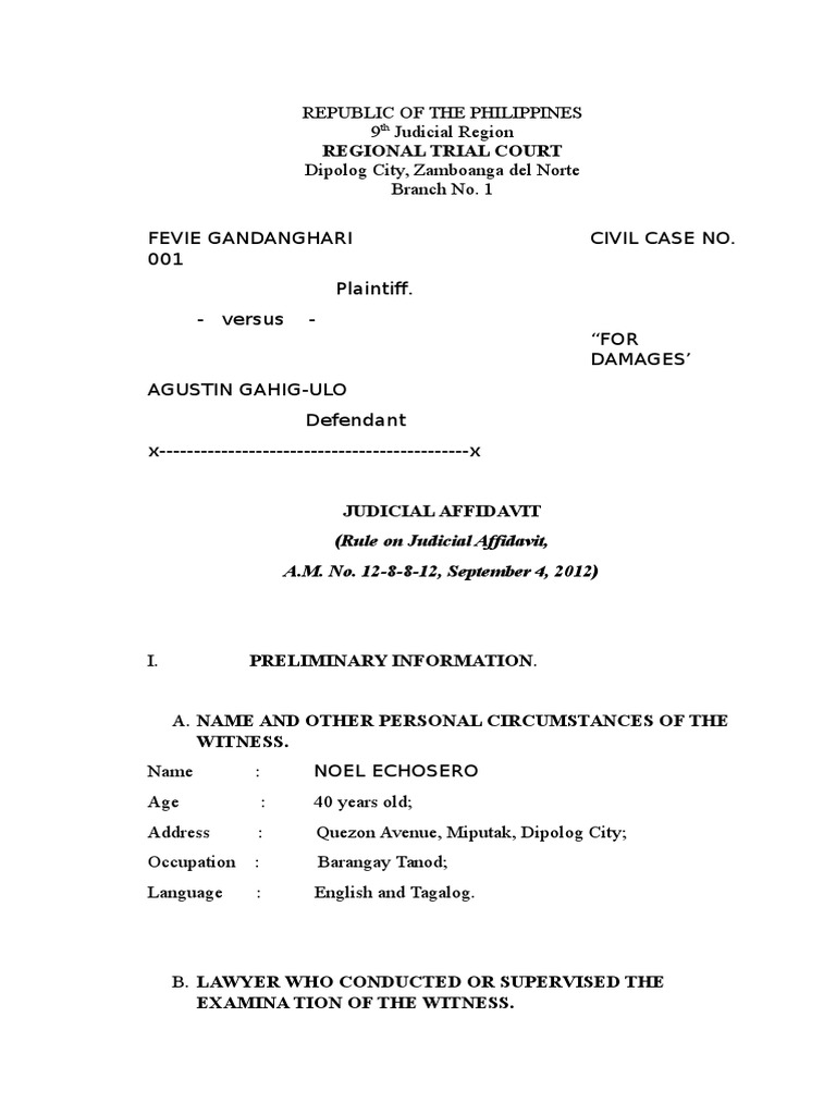 Judicial Affidavit for Civil Case 001 | PDF | Affidavit | Perjury