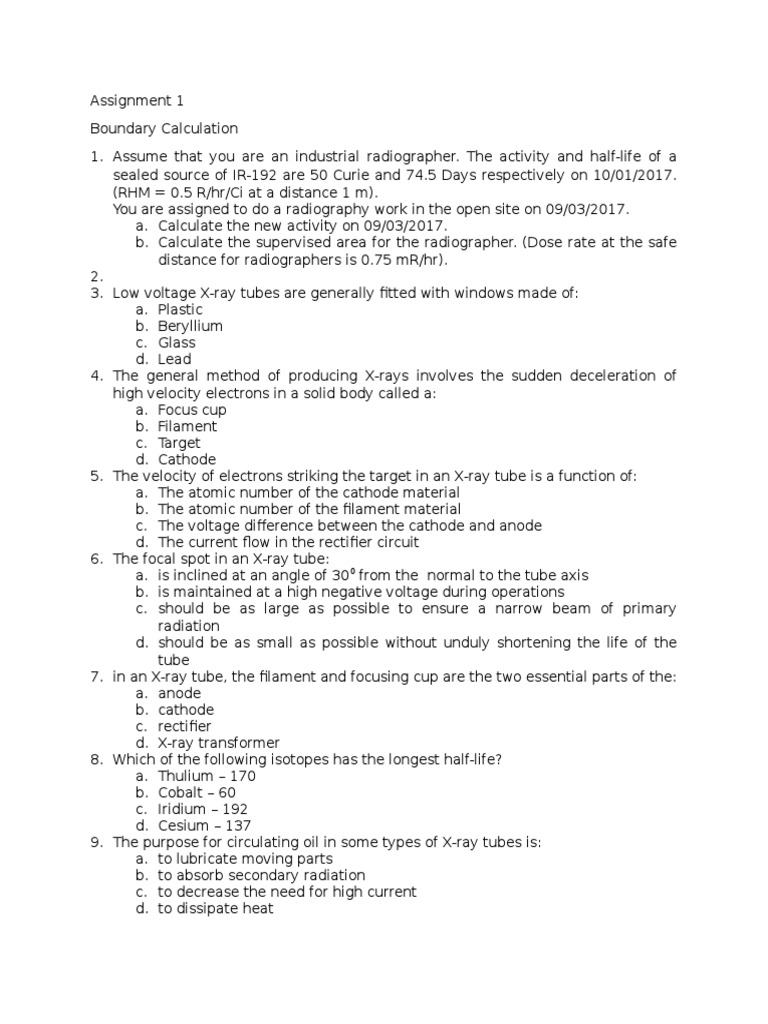 Assignment 1 For Industrial Radiography | PDF | X Ray | Vacuum Tube