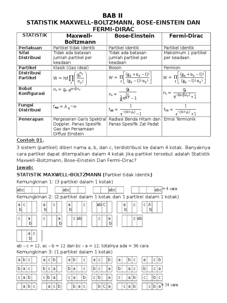 Bab II Statistik Maxwell-Boltzmann, Bose-Einstein Dan Fermi-Dirac | PDF