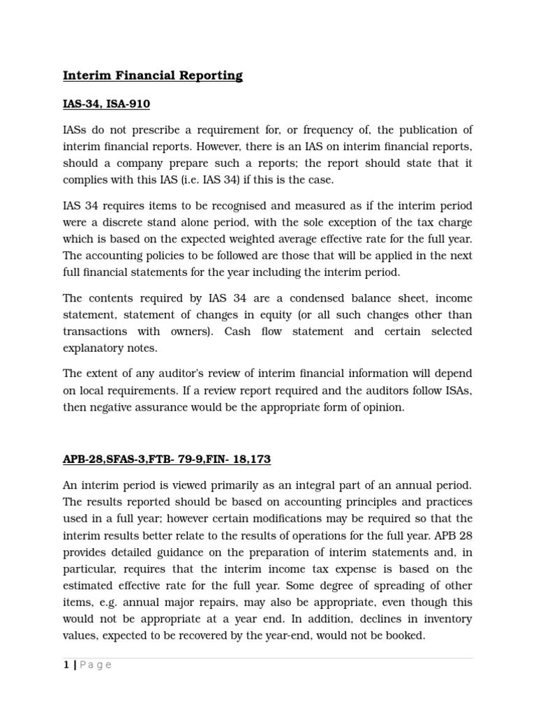 Interim Financial Reporting - v.21 | PDF | Financial Statement ...