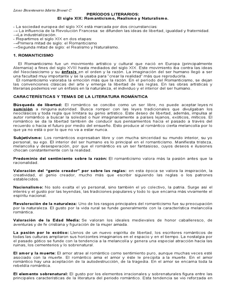 GUIA Realismo Romanticismo Naturalismo | PDF | Realismo literario ...