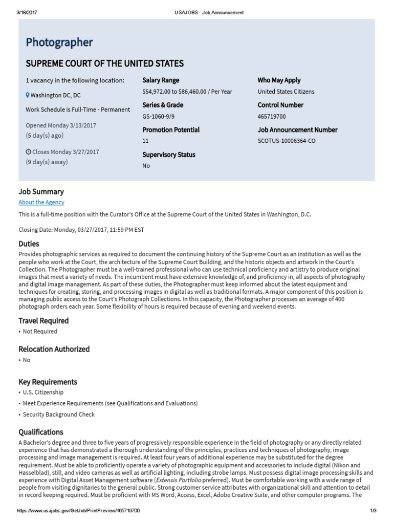 USAJOBS - Job Announcement | Résumé | Labour