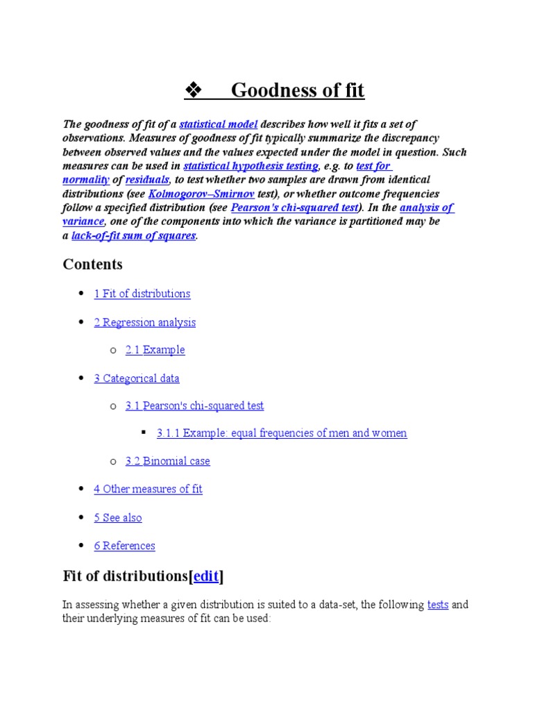 Assessing Model Fit: An Overview of Goodness of Fit Tests, Measures ...