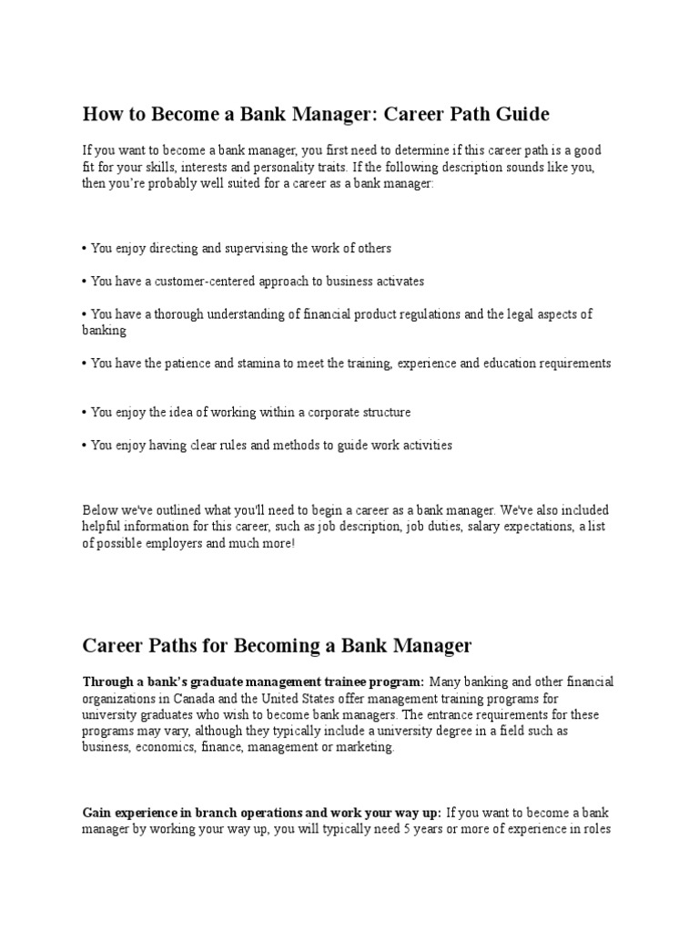 Guide to Becoming a Bank Manager | PDF | Employment | Banks