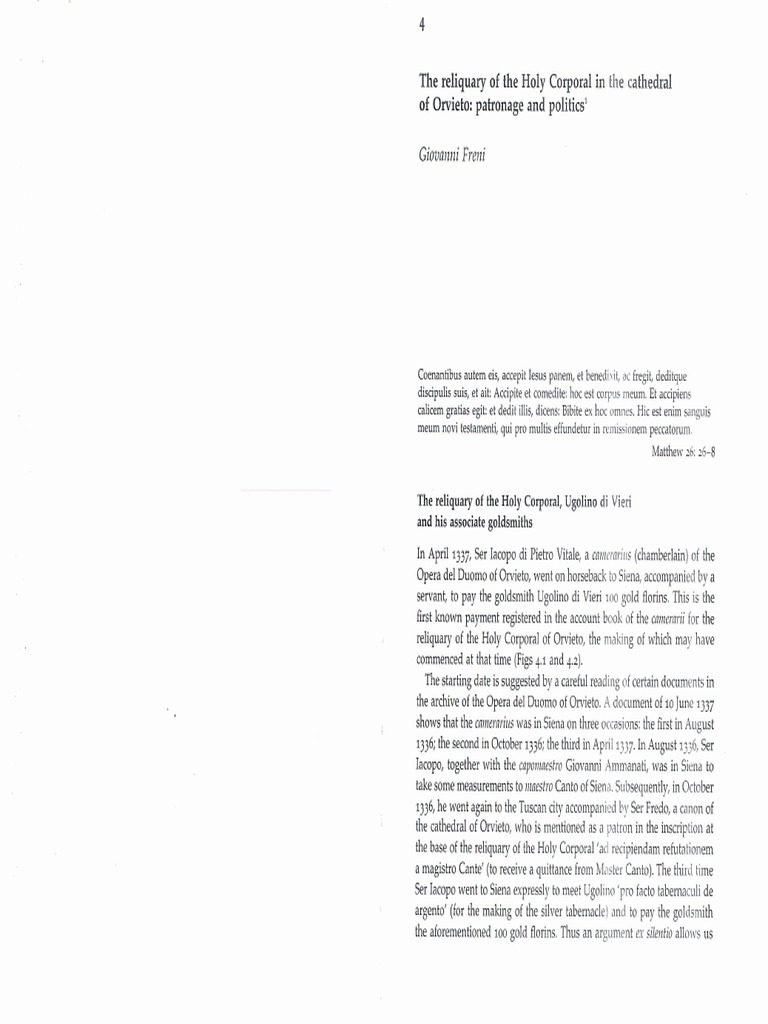 Freni - The Reliquary of The Holy Corporal in Orvieto | PDF