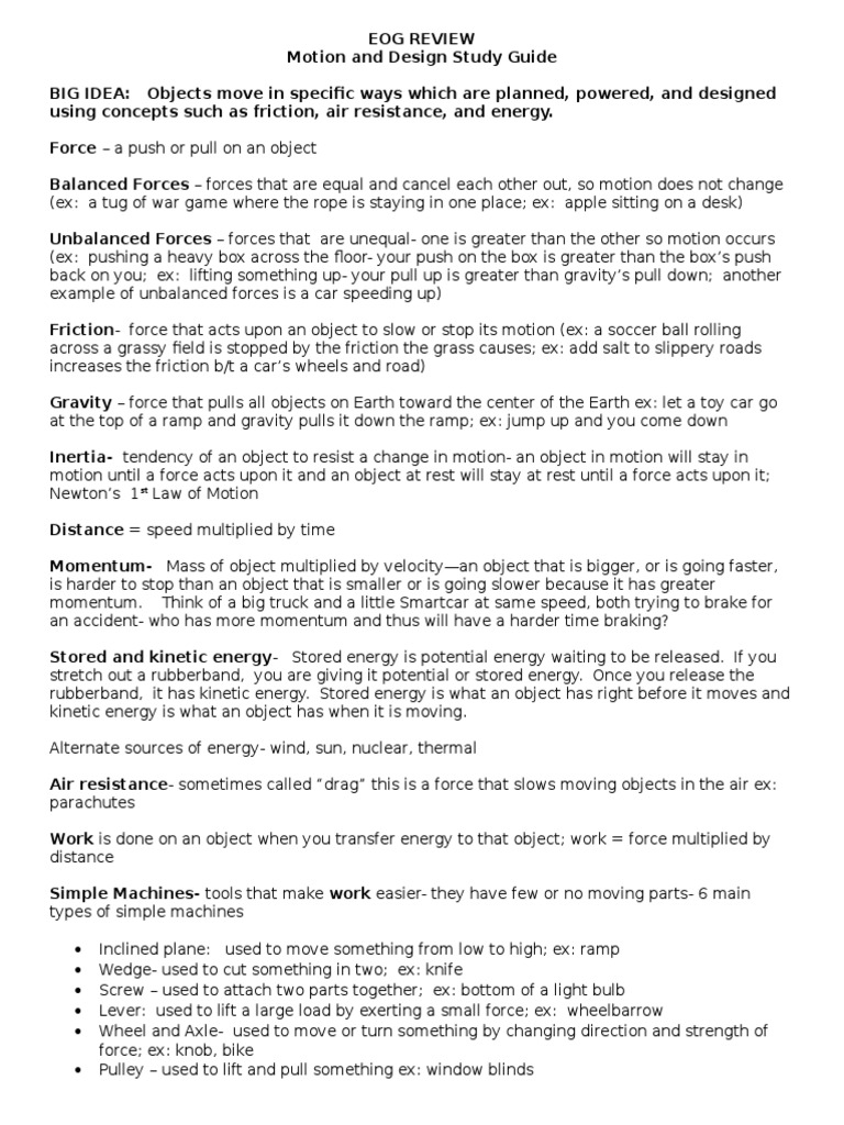 Motion and Design Study Guide | PDF | Force | Motion (Physics)