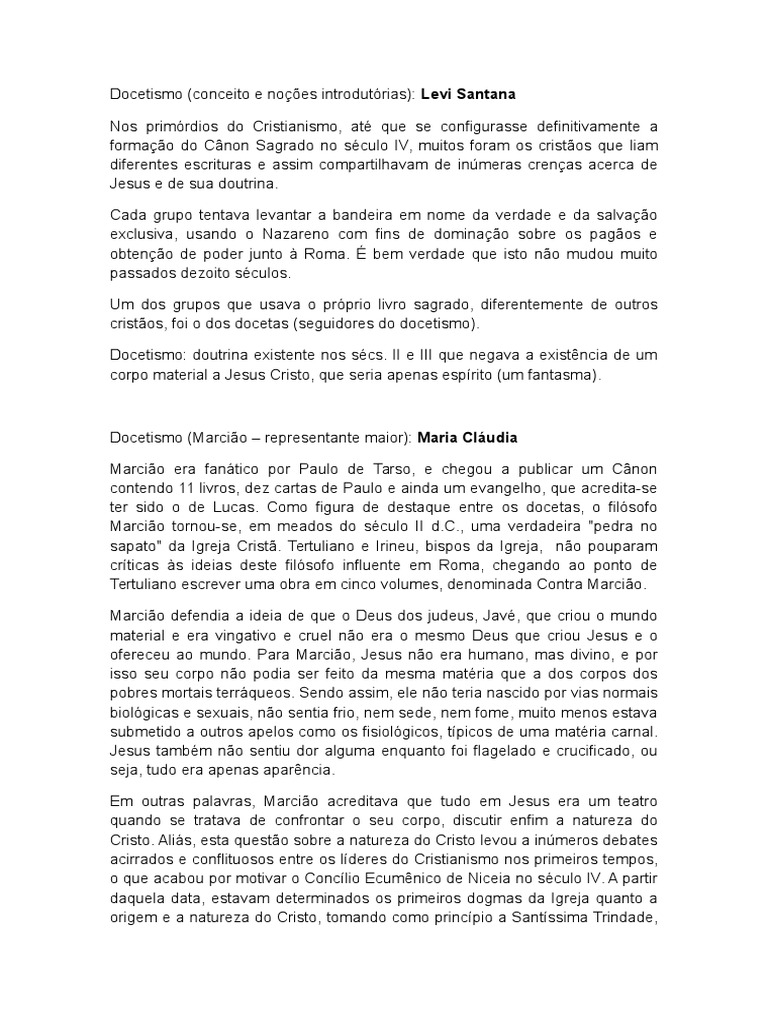 Docetismo | PDF | Tertuliano | Jesus