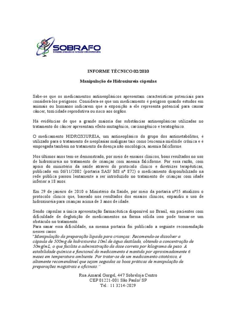 Manipulacao Hydrea | PDF | Farmacêutico | Câncer