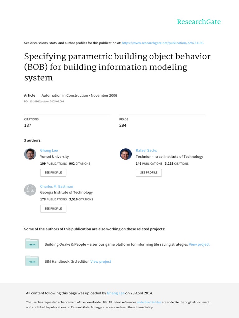 Specifying Parametric Building Object Behavior BOB | PDF | Computer ...