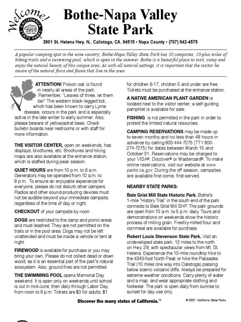 Bothe-Napa Valley State Park Campground Map | PDF | Camping | Parks