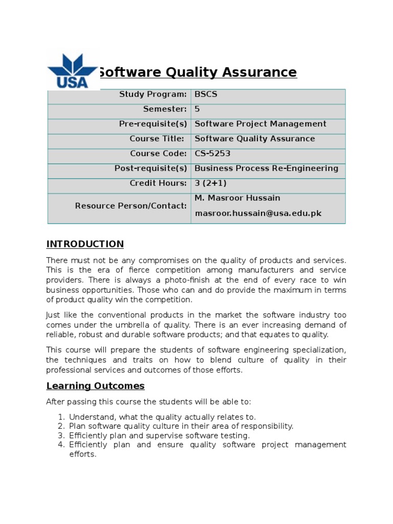 Sqa Lectures Routine | PDF | Software Quality | Quality Assurance