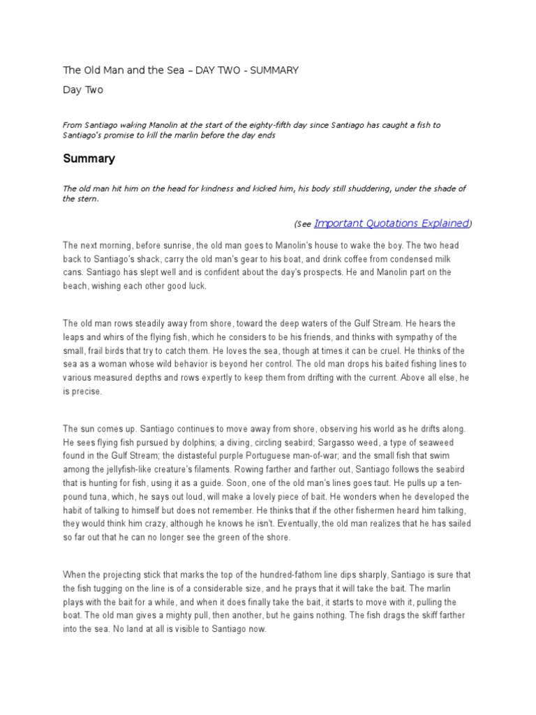 The Old Man and The Sea - Day Two - Summary | PDF | Ernest Hemingway