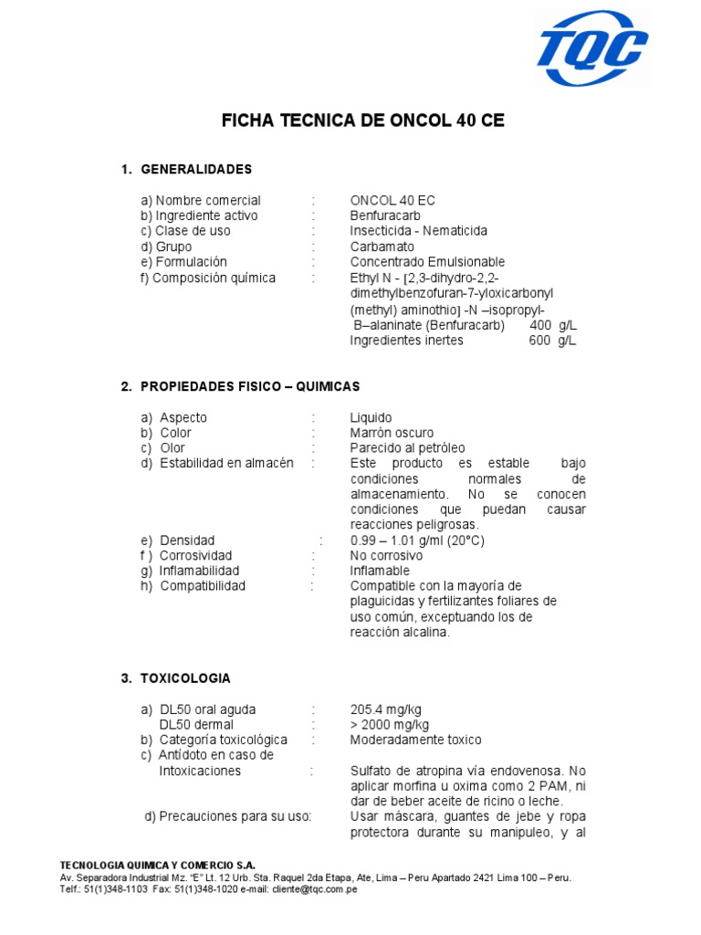 Oncol Ficha | PDF | Pesticida | Productos quimicos