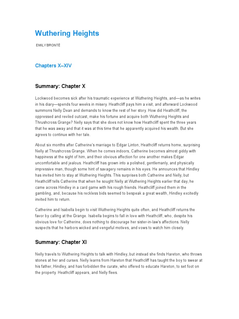 Wuthering Heights - Chapters X-XIV | PDF