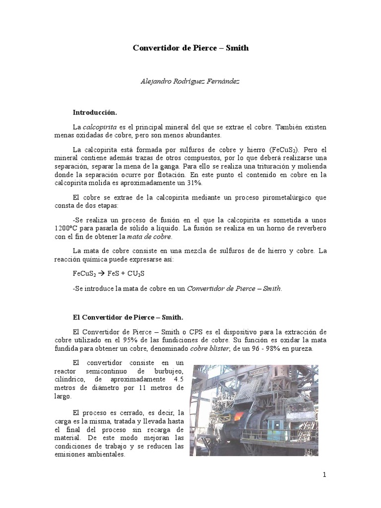 Convertidor Pierce-Smith: Proceso de Cobre | PDF | Cobre | Fundición