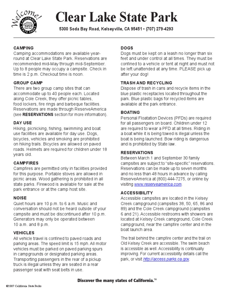 Clear Lake State Park Campground Map | PDF | Campsite | Camping