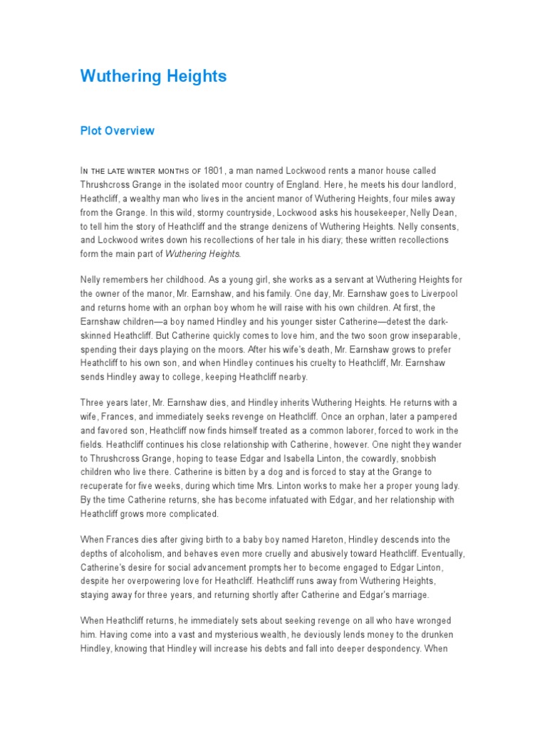 Wuthering Heights - Plot Overview | PDF