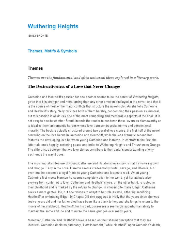 Themes and Symbols in Wuthering Heights | PDF | Wuthering Heights ...