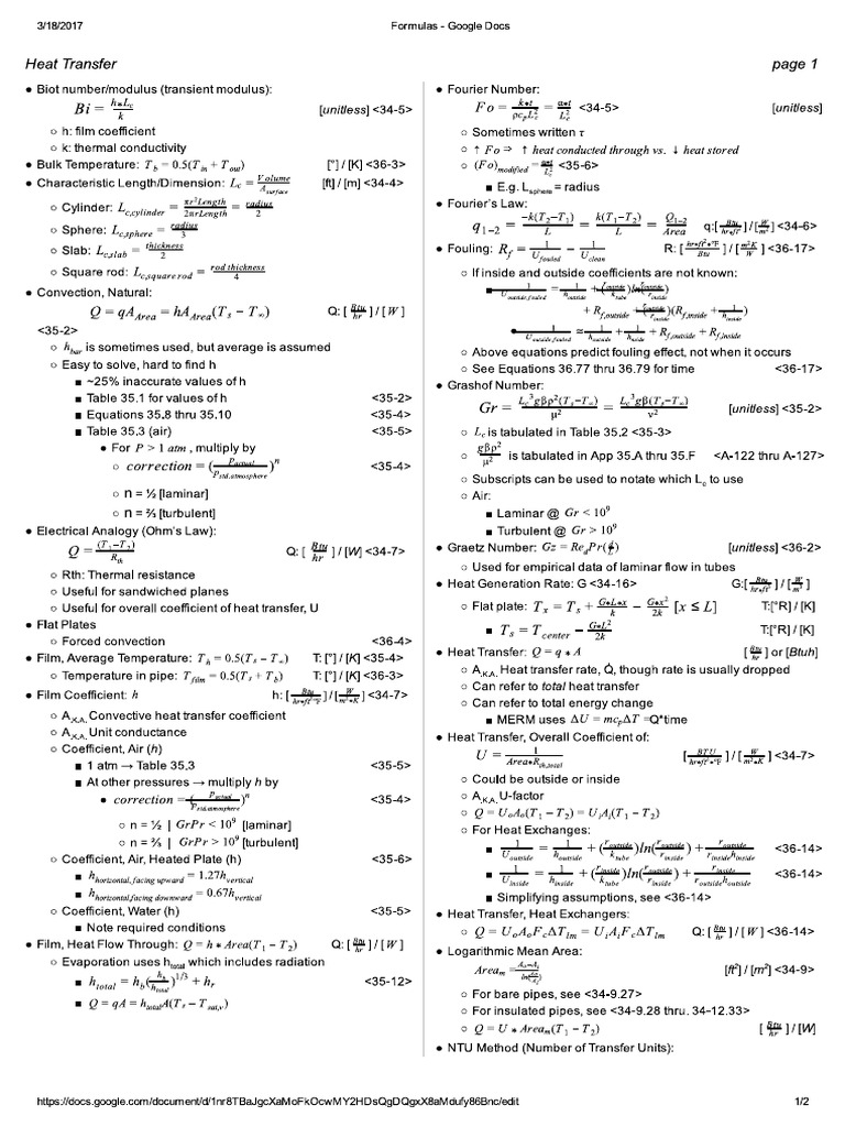 Heat Transfer Cheat Sheet | PDF | Engineering Thermodynamics | Physics