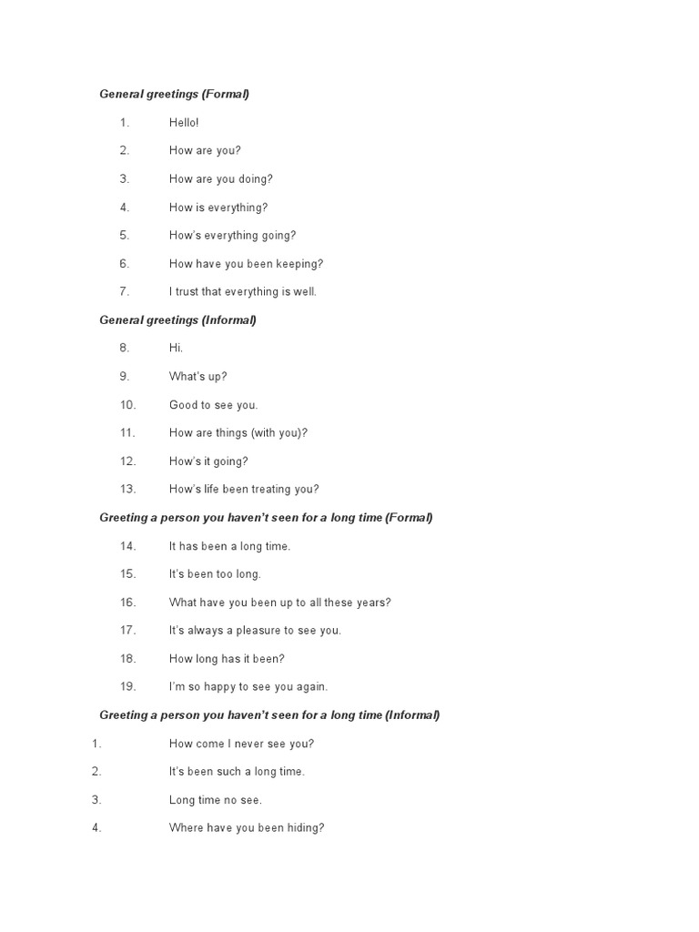 General Greetings (Formal) | PDF