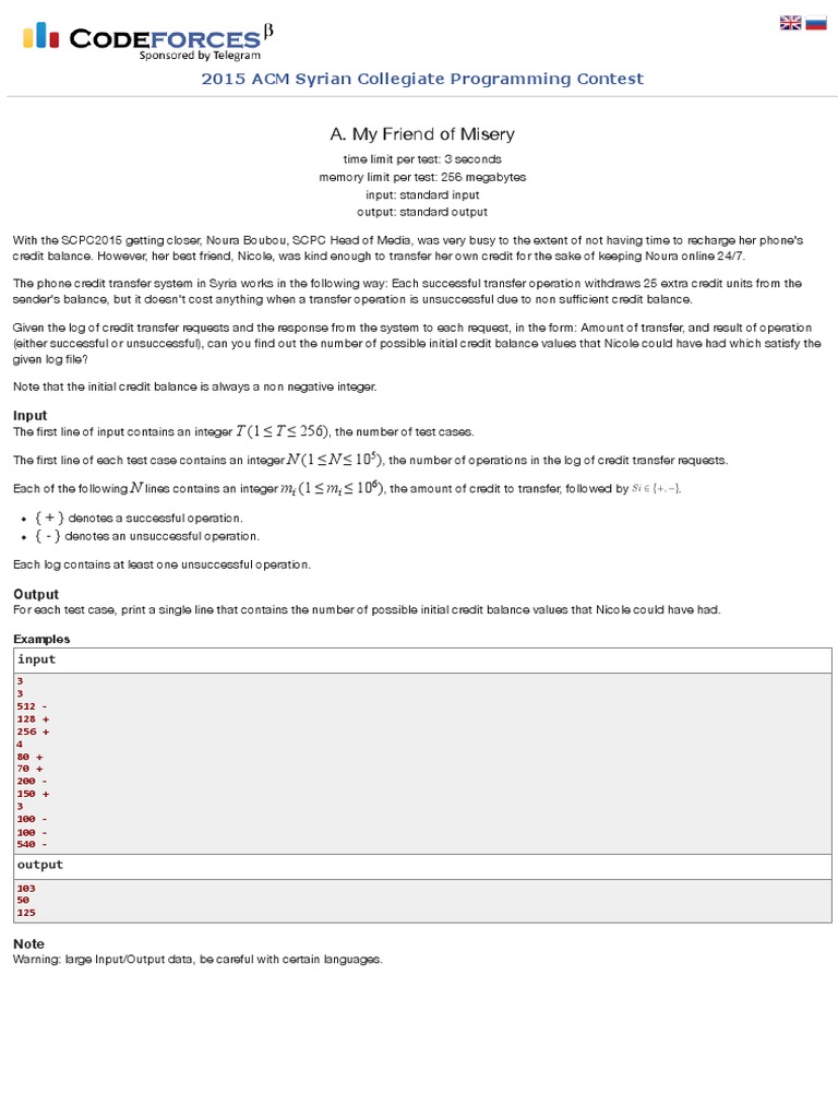 2015 ACM Syrian Collegiate Programming Contest | PDF | Input/Output ...