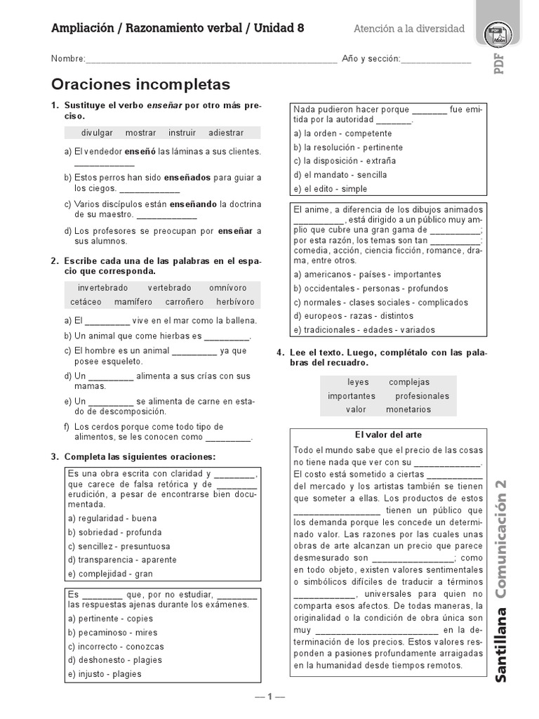 Oraciones Incompletas | PDF | Estudios de idiomas extranjeros